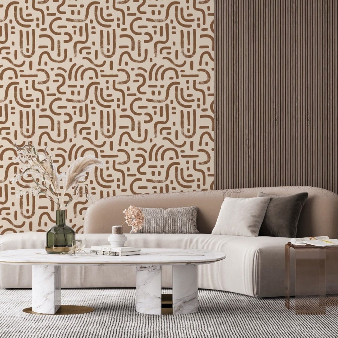 Brown and Cream Geometric Wallpaper, Graphic Lines Peel and Stick ...