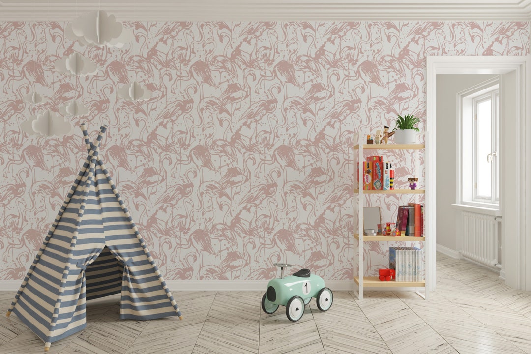 Abstract Pink Flamingo Wallpaper Tropical Bird Pattern Birds - Etsy