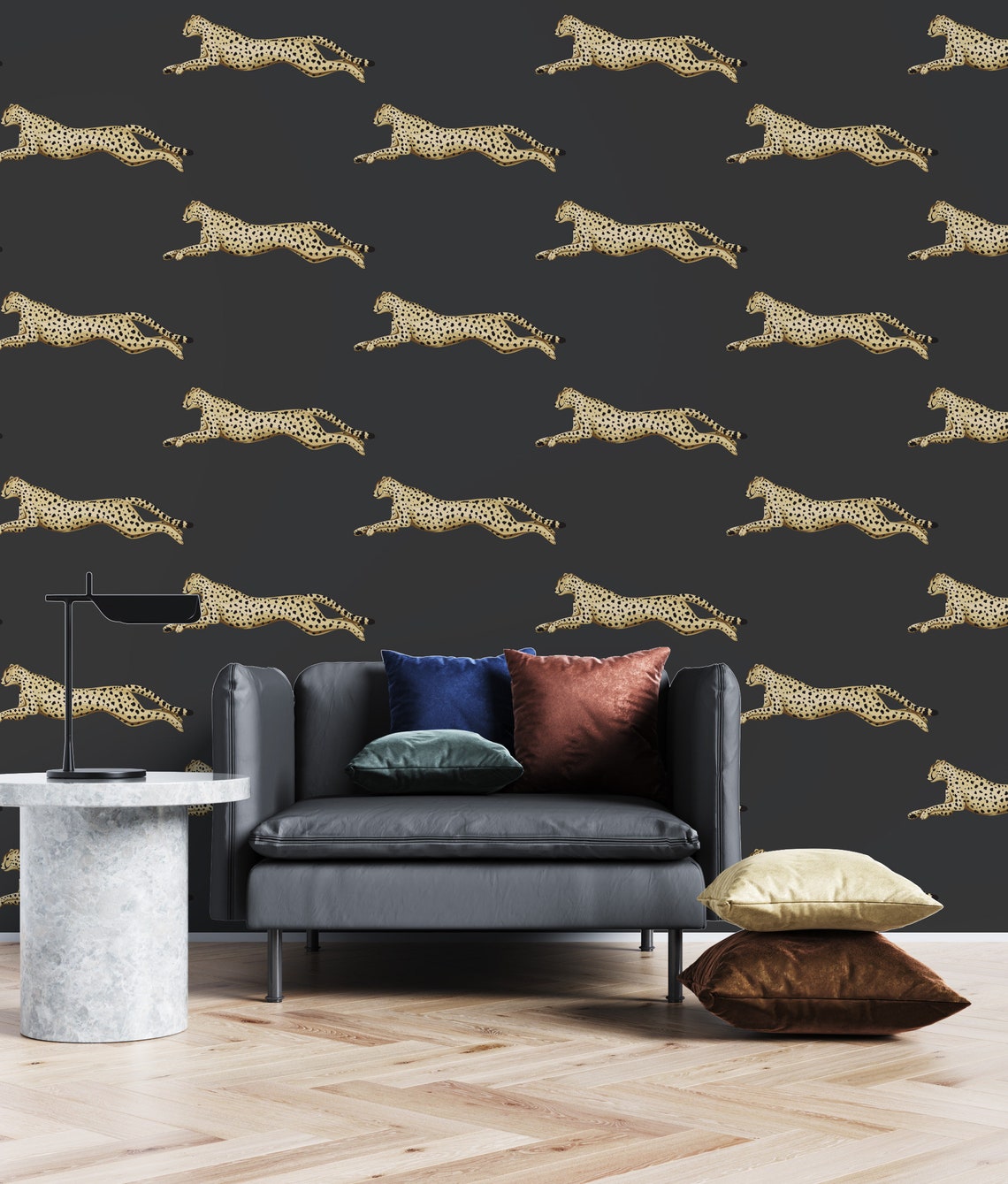 Dark Grey Leopard Wallpaper Anthracite Cheetah Peel and | Etsy