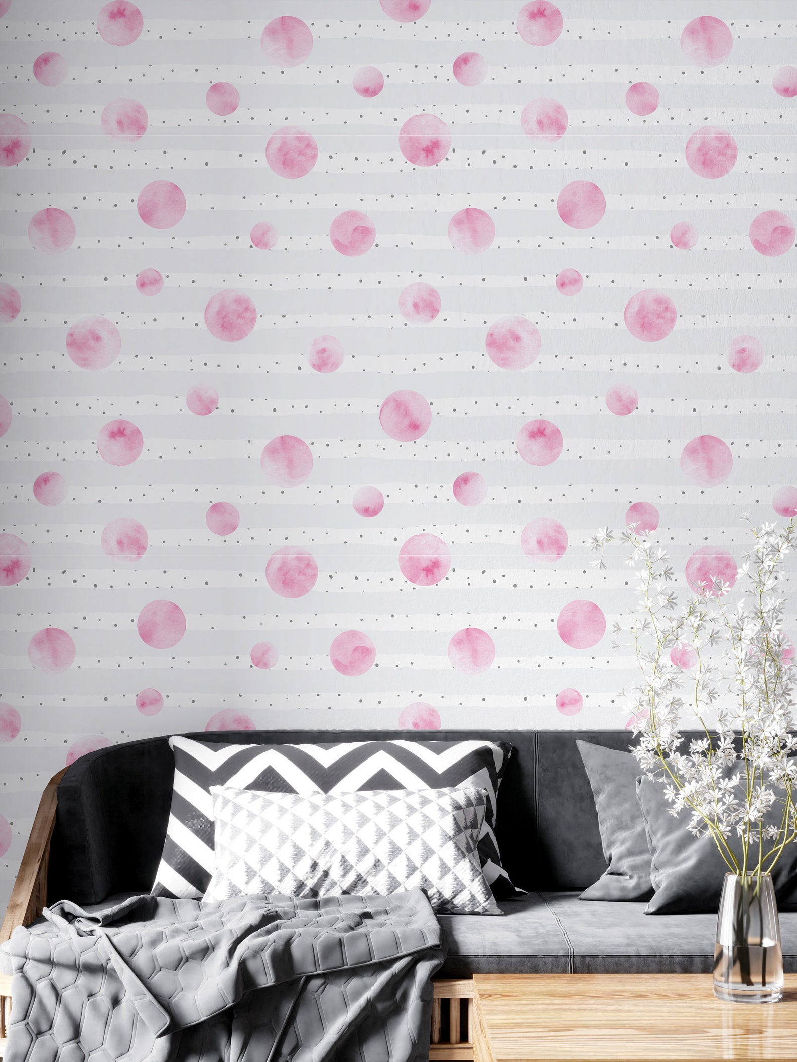 Pink Dots Peel and Stick Wallpaper Pink Boho Wall Mural for - Etsy