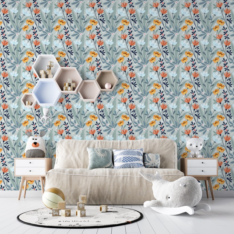 Whimsy Floral Wallpaper Peel and Stick Baby Girl Nursery - Etsy