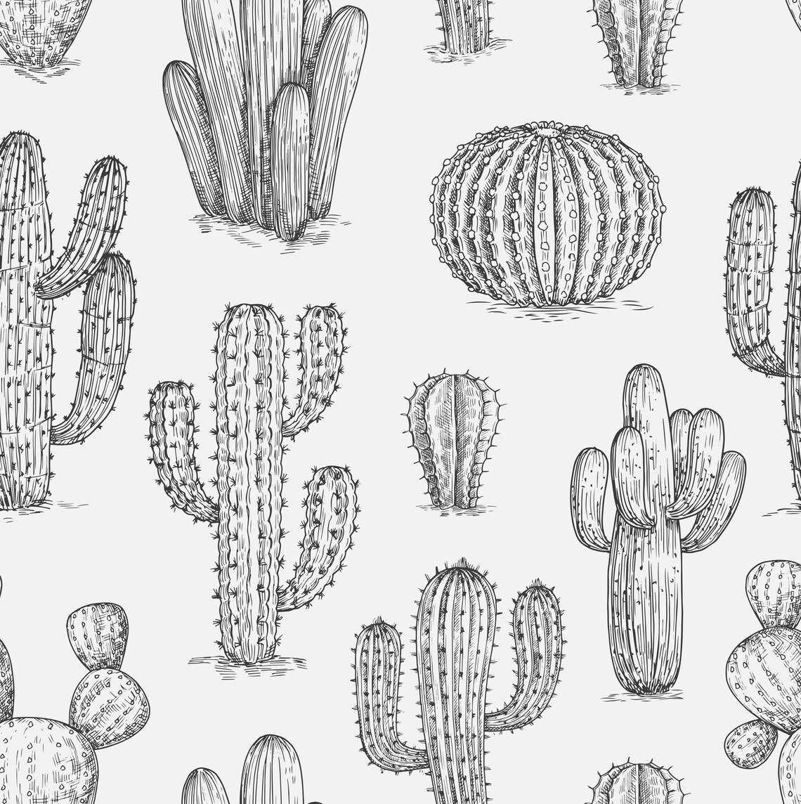 Black and White Cactus Wallpaper Peel and Stick Self - Etsy