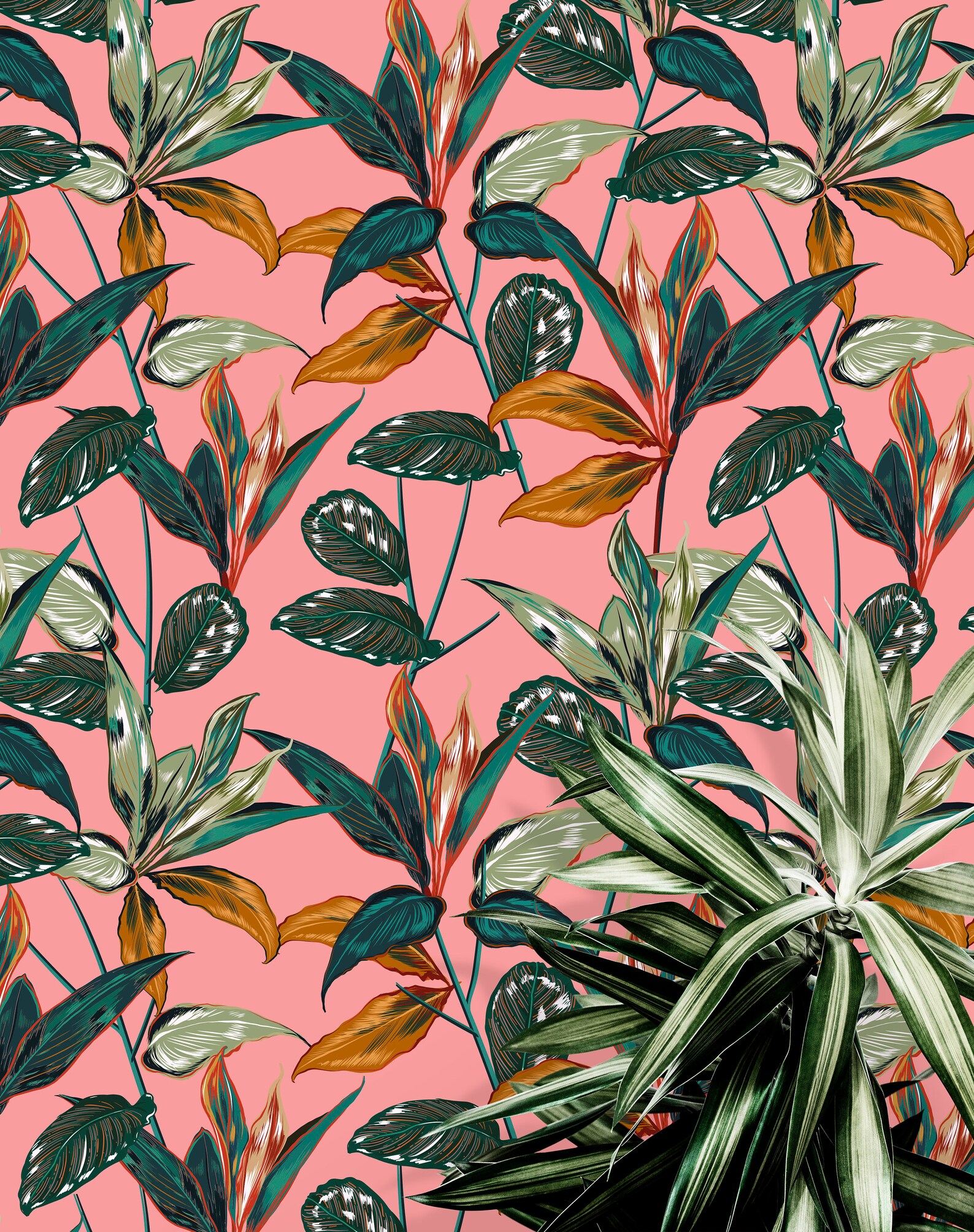 Tropical Pink Wallpaper Peel and Stick Jungle Leaves Self | Etsy