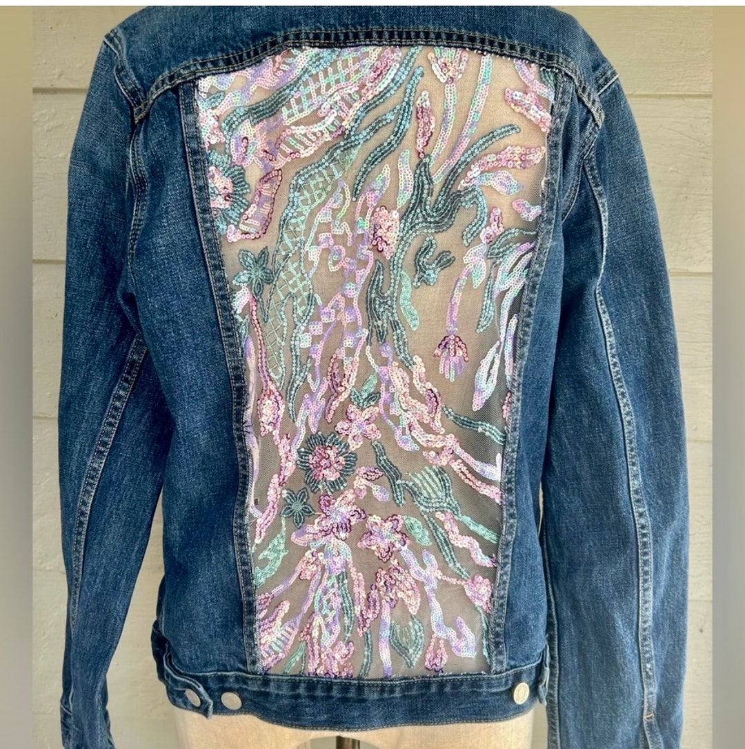 Boho Embroidered Sheer Denim Jacket Bridal/shower Size Large - Etsy