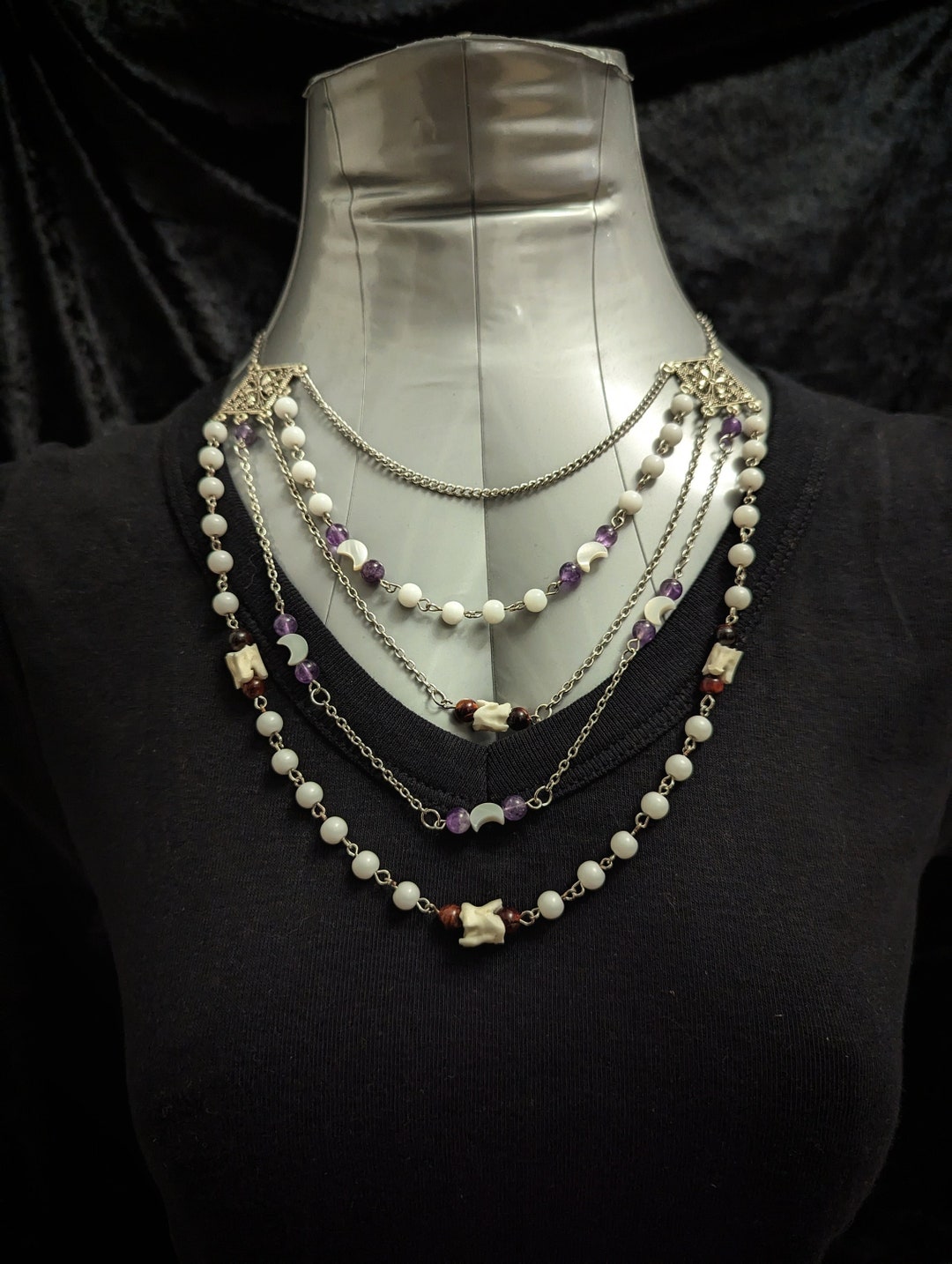 Layered Necklace With Snake Vertebrae : Moon Jewelry, Real Animal Bones ...