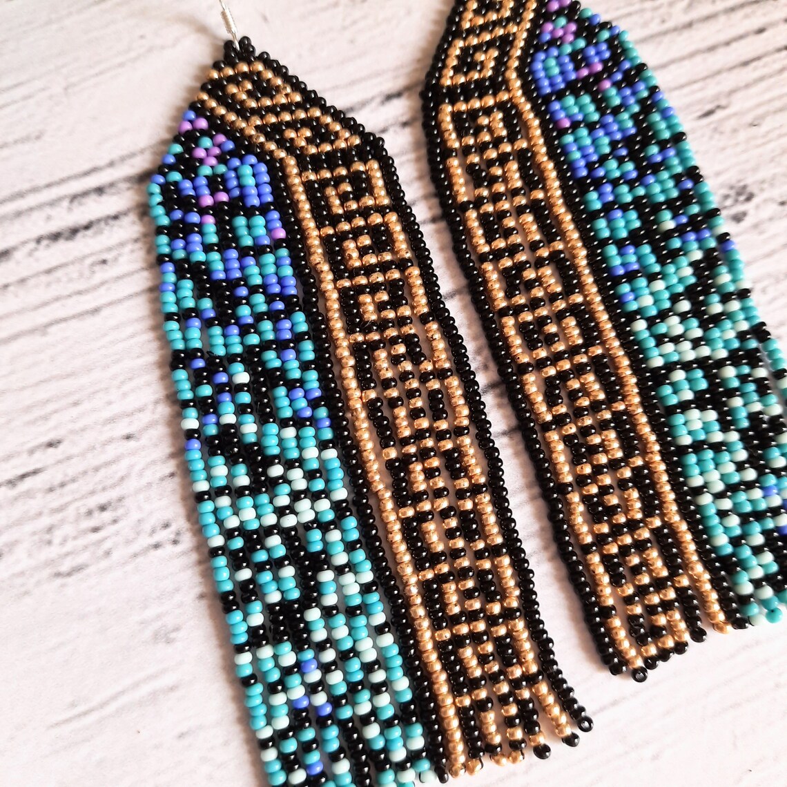 Turquoise Beaded Earrings Beaded Long Earrings Tassel Long - Etsy
