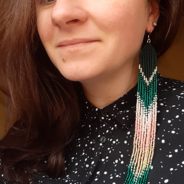 Long Beaded Earrings - Etsy