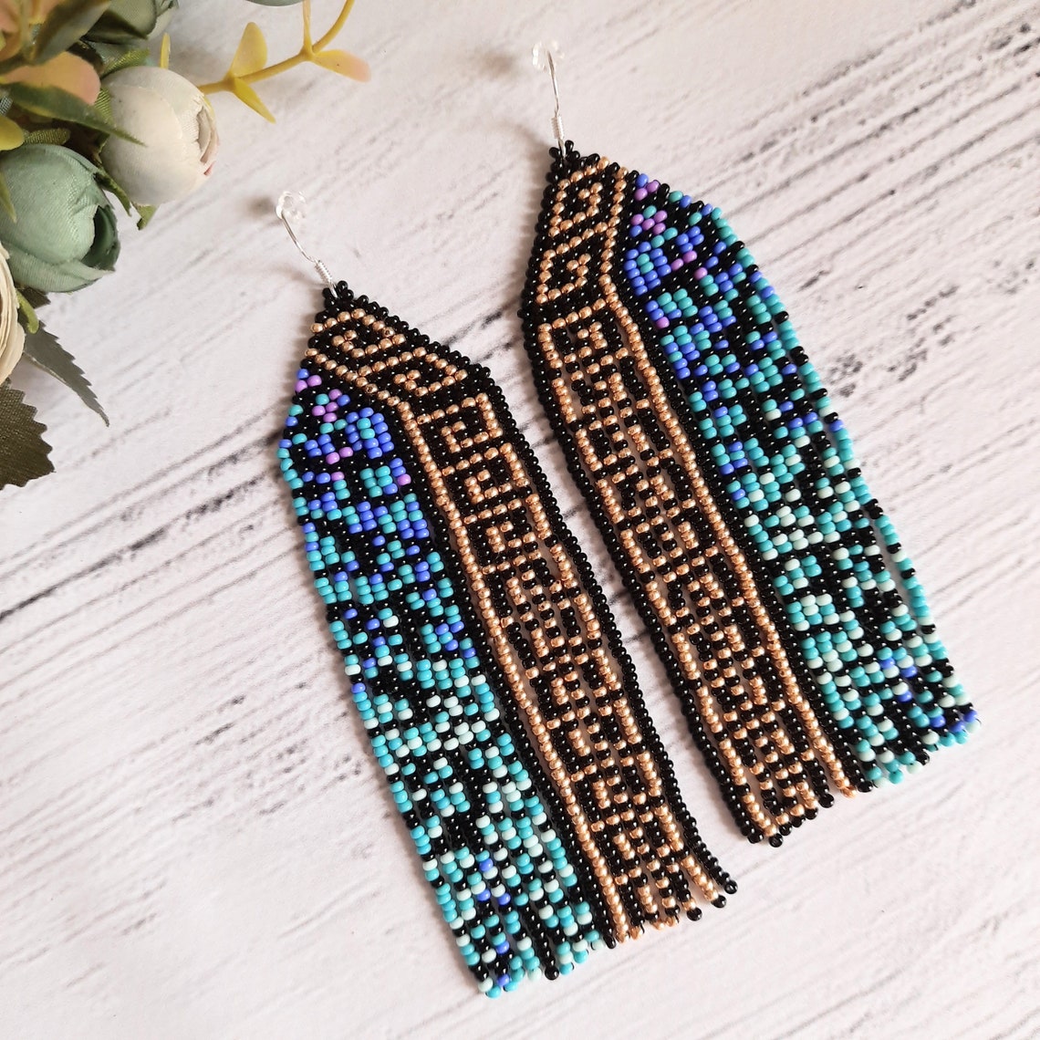 Turquoise Beaded Earrings Beaded Long Earrings Tassel Long - Etsy