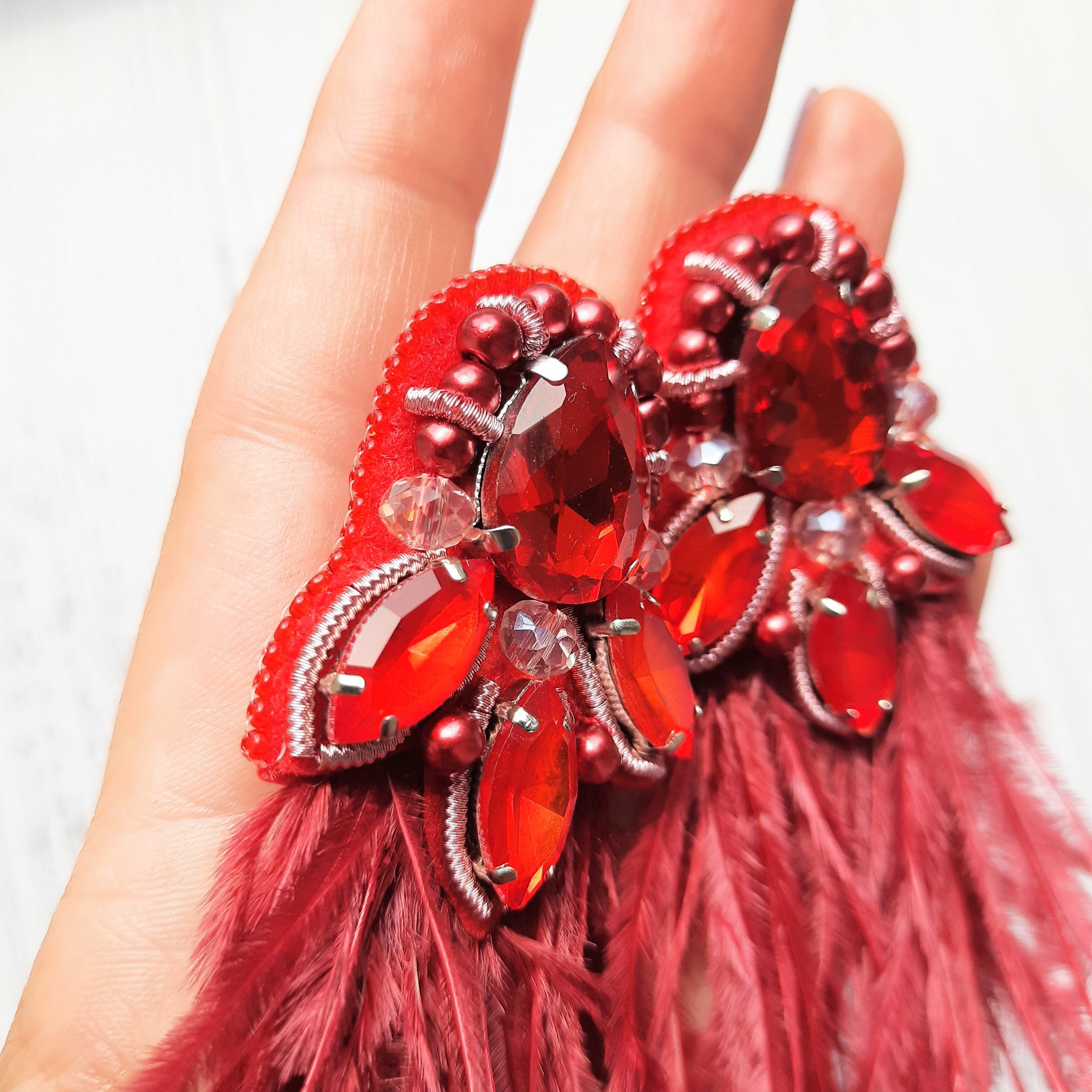 Long Earrings Labelearrings Red Long Long Crystal - Etsy UK