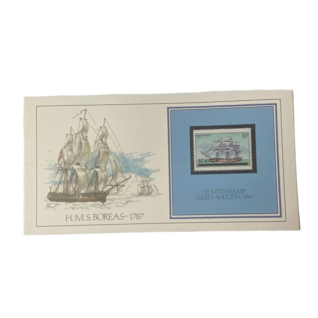 Vtg 1787 HMS Boreas St Kitts Stamp Basil Smith Print Issued 1980 Ships ...
