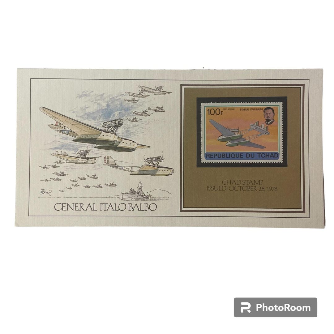 Vtg General Italo Balbo Chad Stamp Basil Smith Print Issued 1978 Plane ...