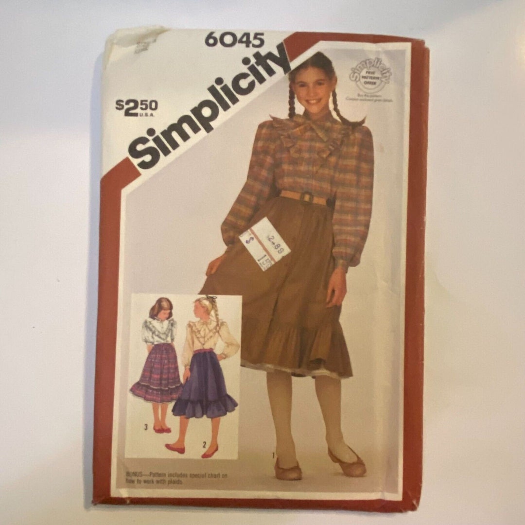 Simplicity 6045 Sewing Pattern 1983 Size 8 Bust 27 Vintage Girls Blouse ...