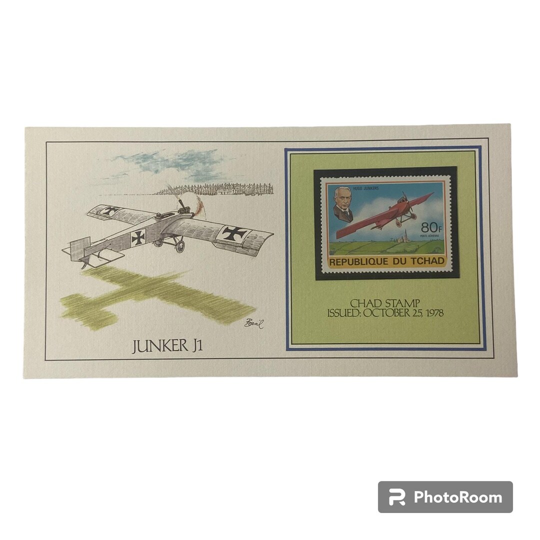 Vtg 1915 Junker J1 Chad Stamp Basil Smith Print Issued 1978 Plane ...