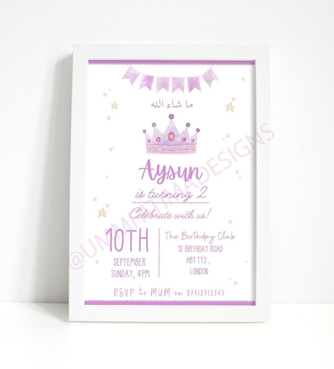 Personalised Muslim Birthday Invitation Printable for Muslim Baby Girl ...