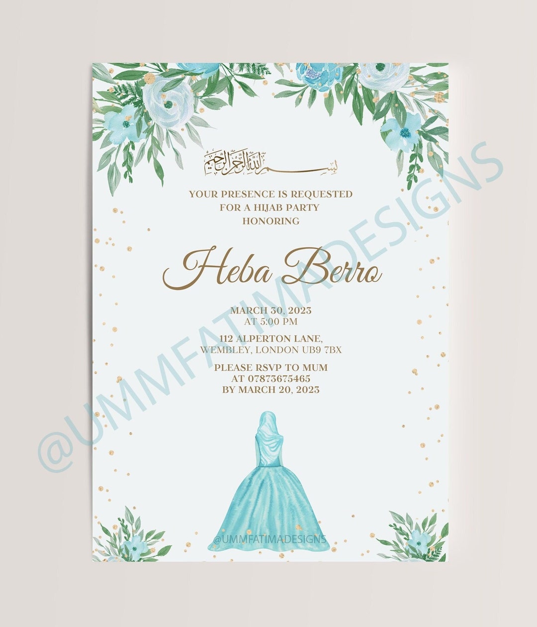 Hijab Party Invitation | Personalised Hijab Party Invitation | Floral ...