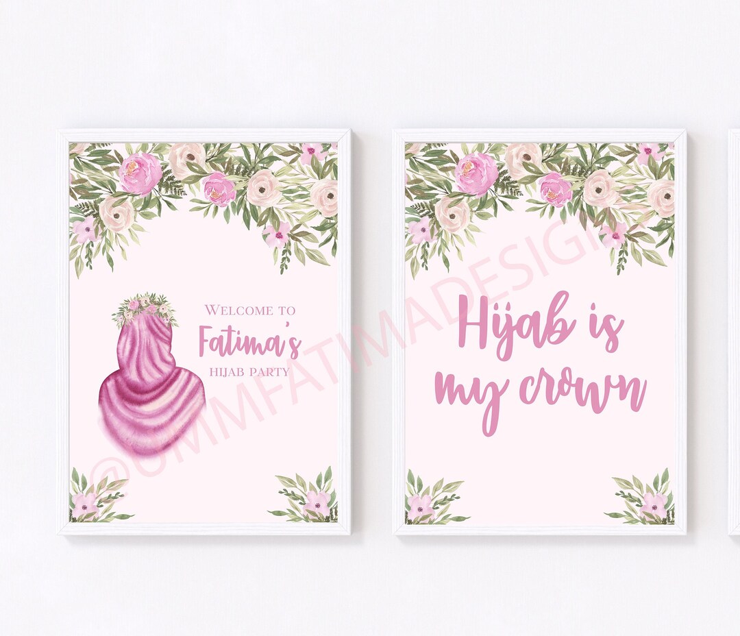 Hijab Party Poster Set | Personalised Hijab Print | Fuschia Pink Theme ...