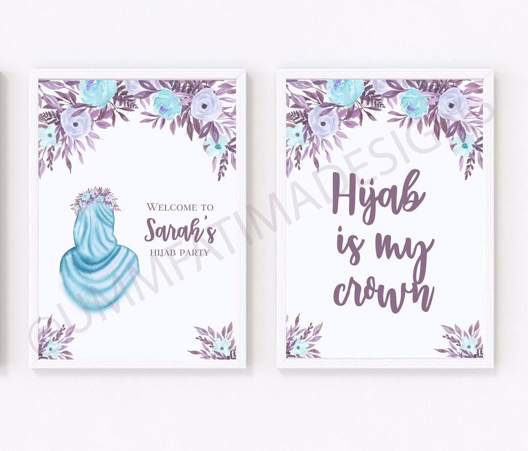 Hijab Party Poster Set| Personalised Hijab Print | Teal Blue Andpurple ...
