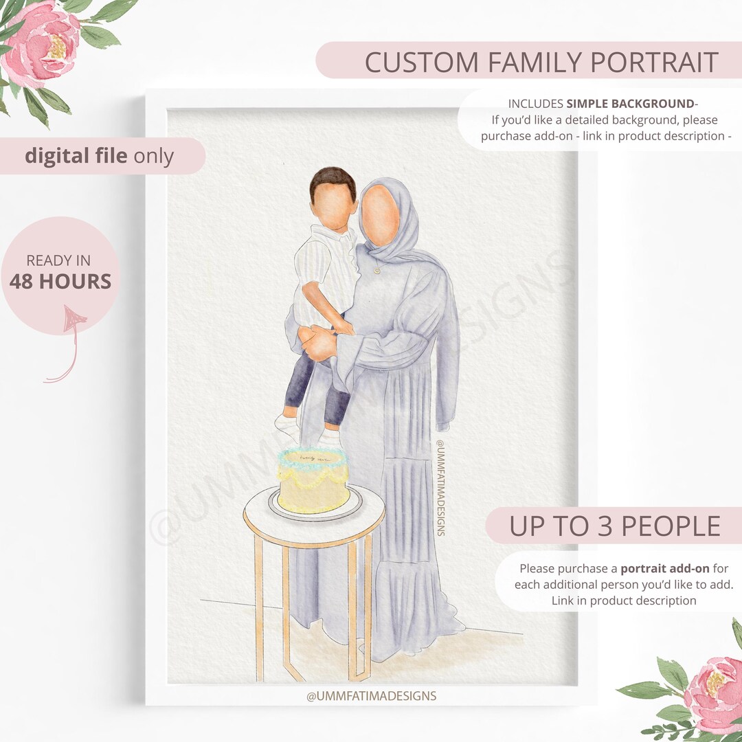 Personalized Digital Faceless Islamic Family Portrait | Custom Muslim ...