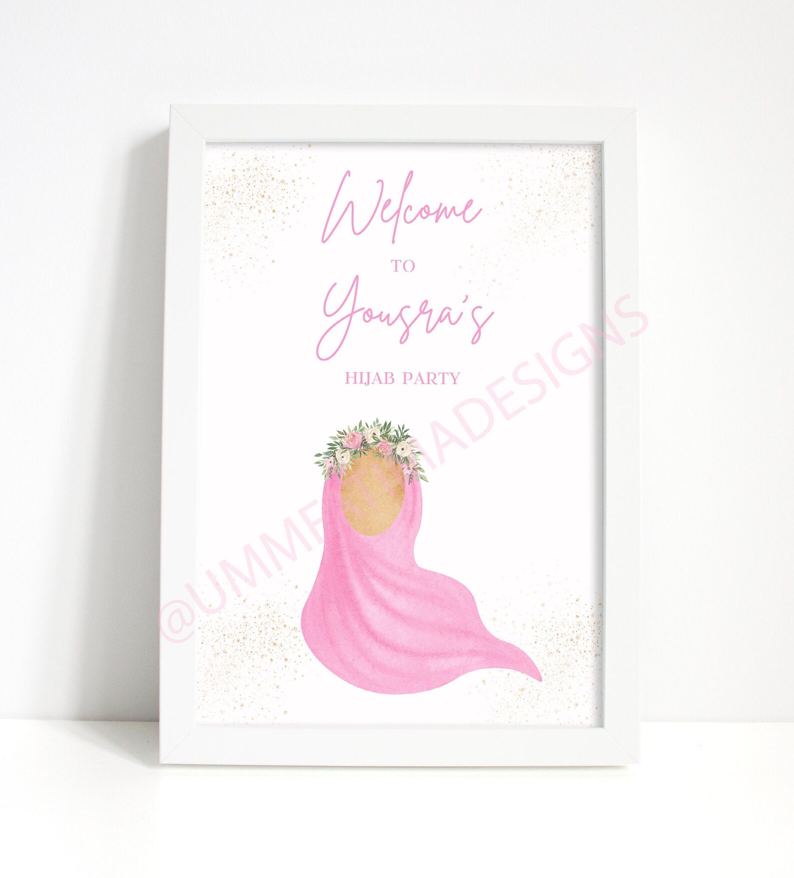 Hijab Party Sign Personalised Hijab Print Pink and Gold - Etsy