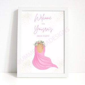 Hijab Party Sign | Personalised Hijab Print | Pink and Gold Theme ...
