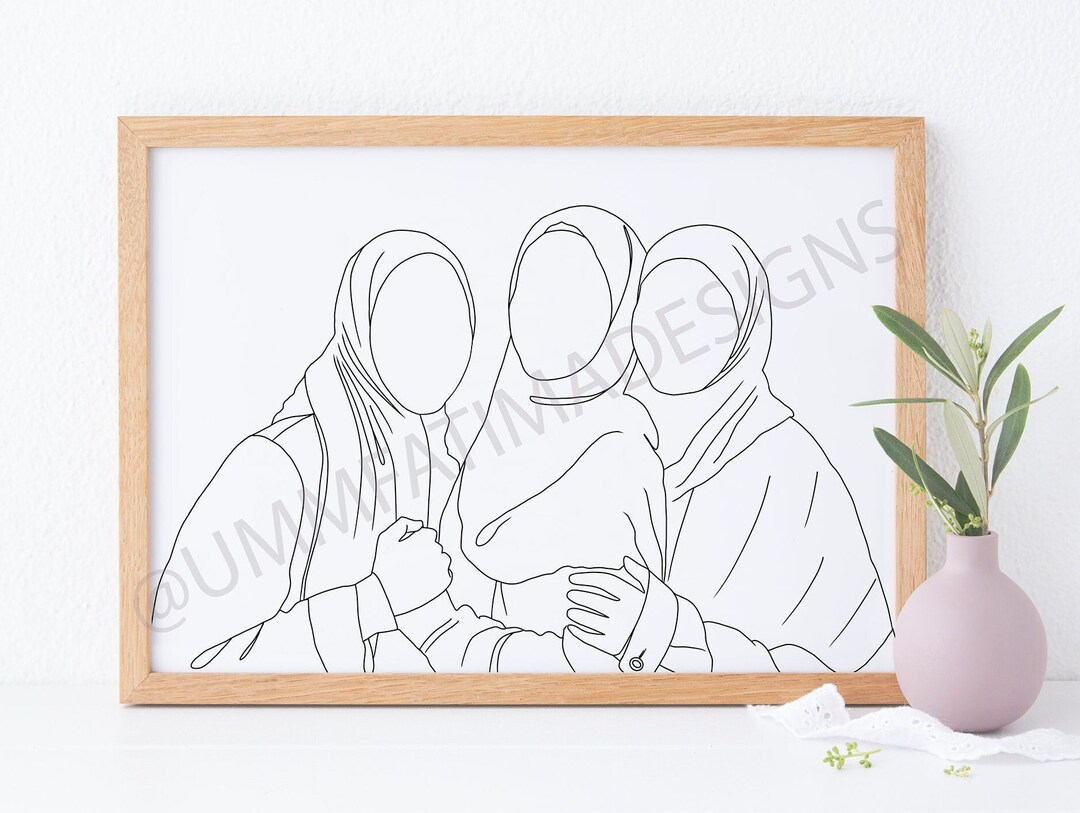 Digital Faceless Line Art Islamic Portrait Custom - Etsy