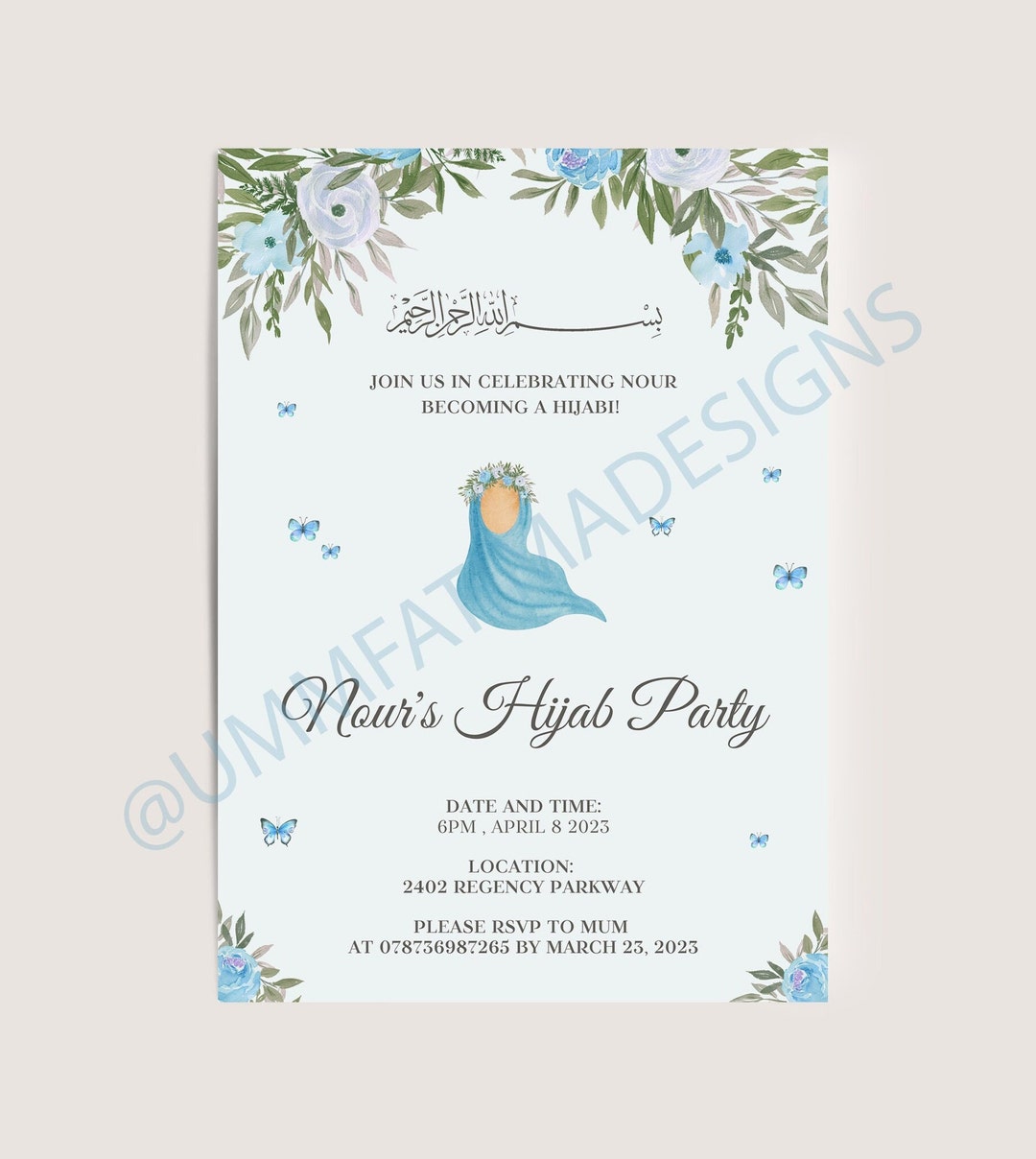 Hijab Party Invitation Personalised Hijab Party Invitation - Etsy