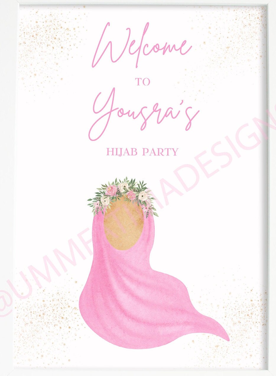 Hijab Party Sign Personalised Hijab Print Pink and Gold - Etsy