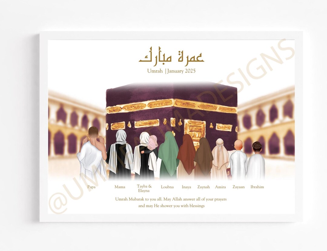 Digital Large Faceless Islamic Umrah Portrait | Islamic Illustration ...