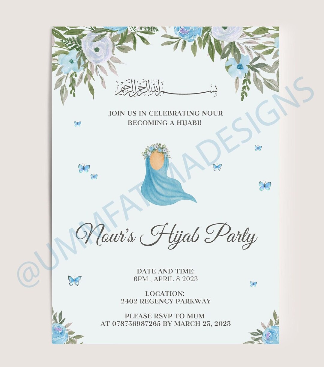 Hijab Party Invitation | Personalised Hijab Party Invitation | Floral ...