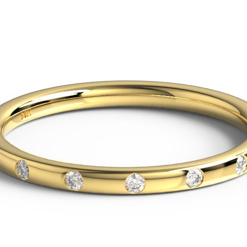 Flush Set Diamond Band / Dainty Diamond Ring / 14k Solid Gold - Etsy
