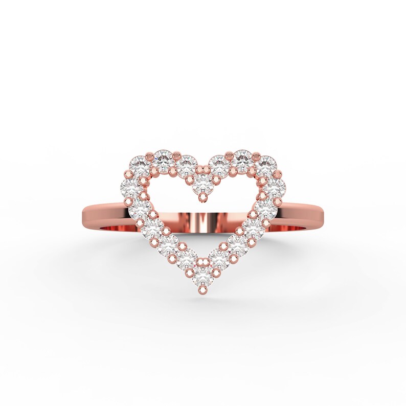 Diamond Heart Ring / 14k Gold Heart Stacking Ring / Love Ring - Etsy