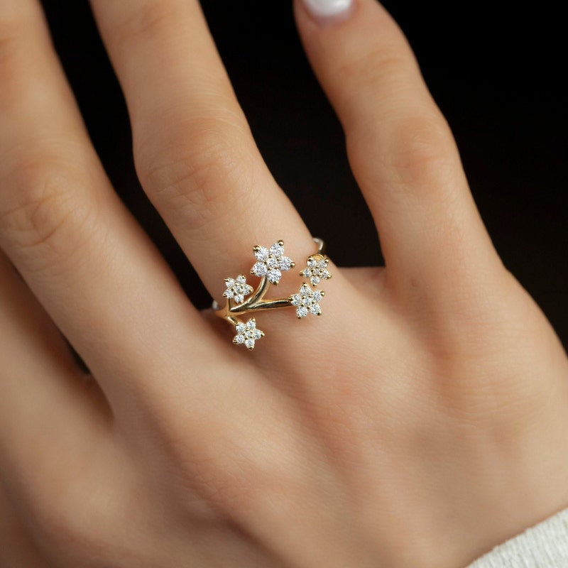 Diamond Flower Ring - Etsy