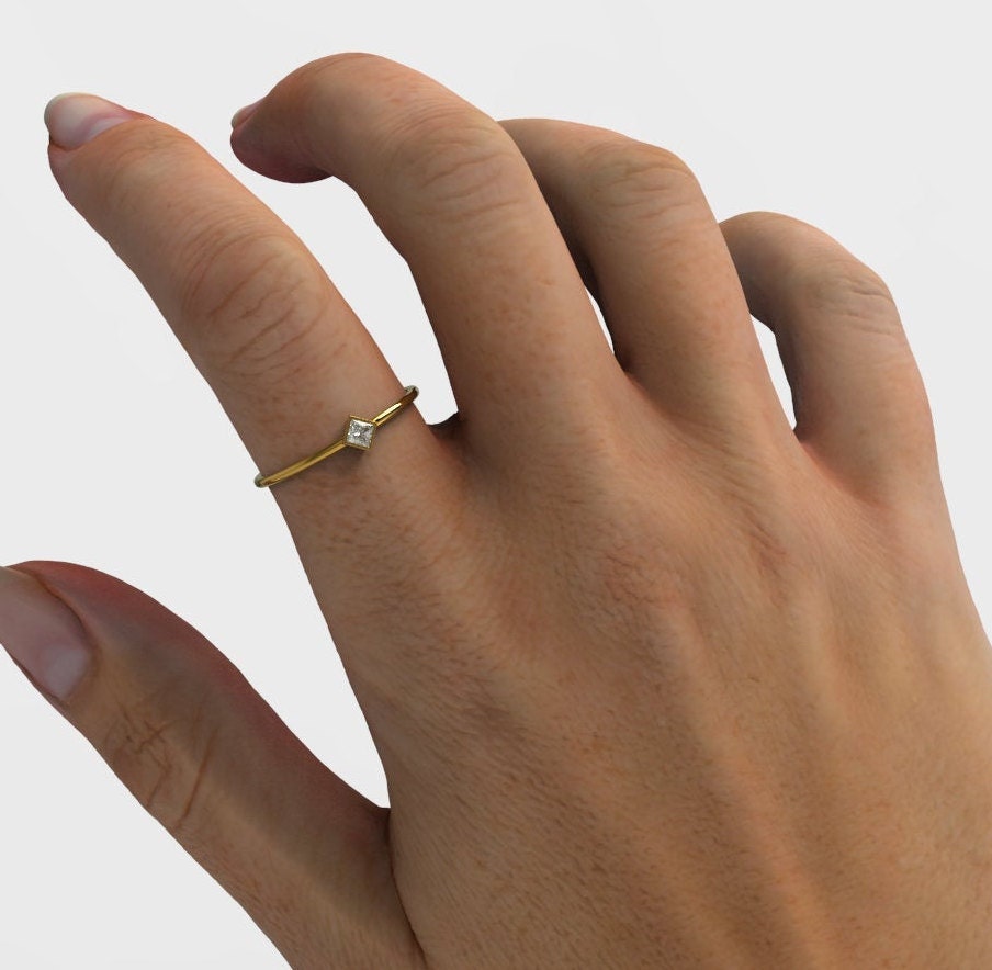 Diamond Stacking Ring / 14k Gold Princess Cut Diamond Bezel - Etsy