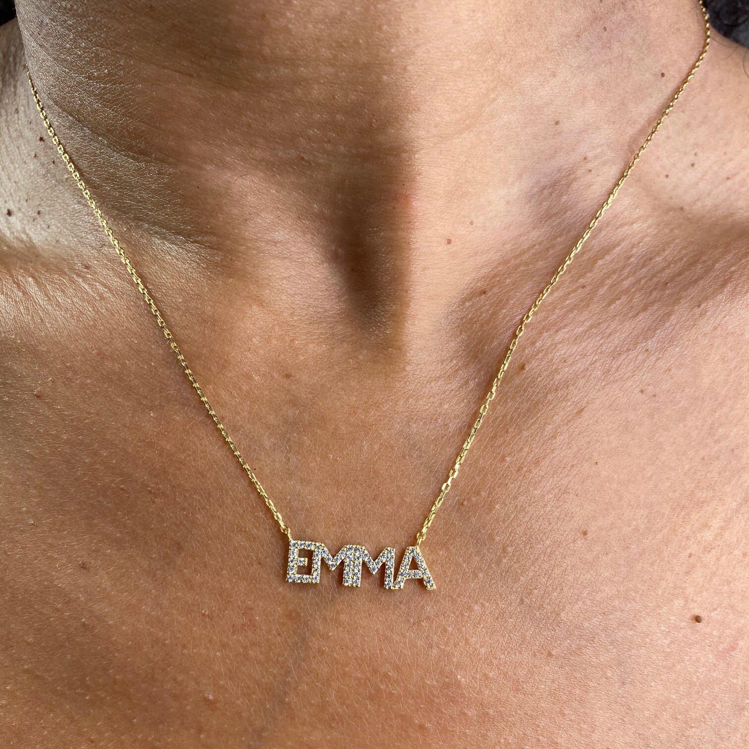 Diamond Name Necklace / 14k Personalized Pave Diamond Name | Etsy