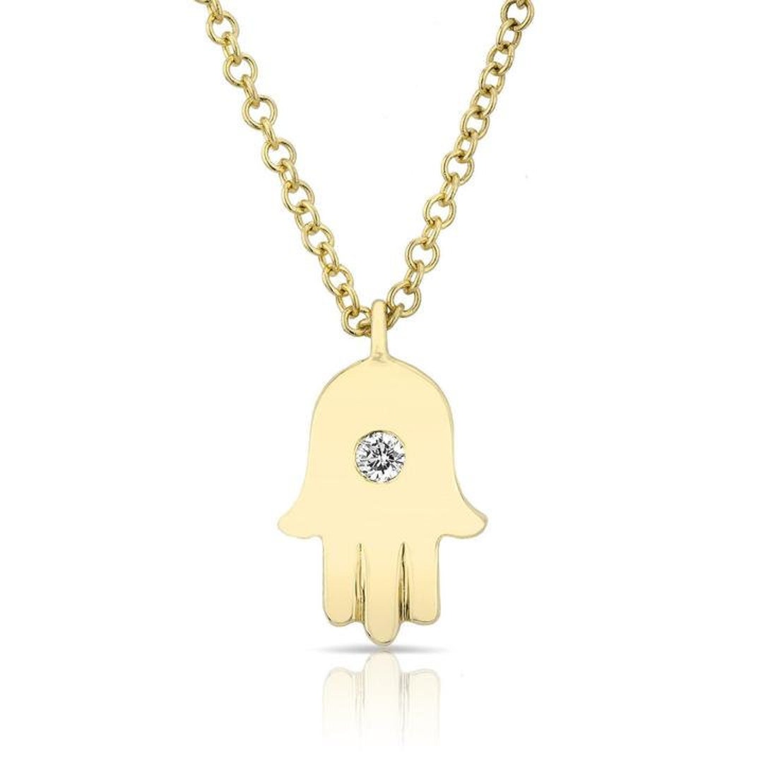 Diamond Hamsa Necklace / 14k Gold or Silver Diamond Hamsa Necklace ...