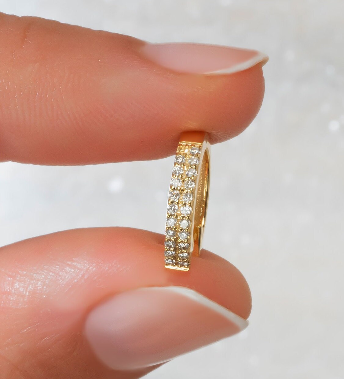 Diamond Hoop Earrings / 14k Gold Double Row Diamond Hoop - Etsy