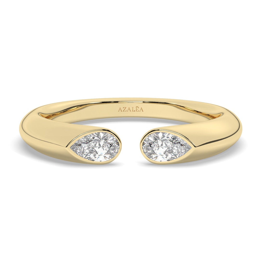 14k Gold Pear Diamond Cuff Ring: Anniversary Wedding Band - Etsy