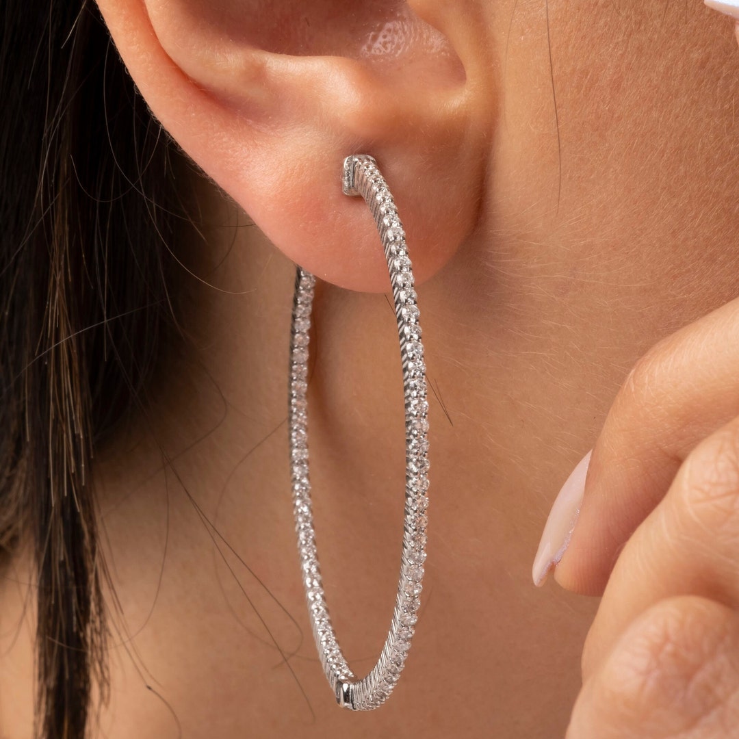 14k Gold Inside Out Diamond Hoop Earrings (0.90-2.3 CARAT) - Etsy