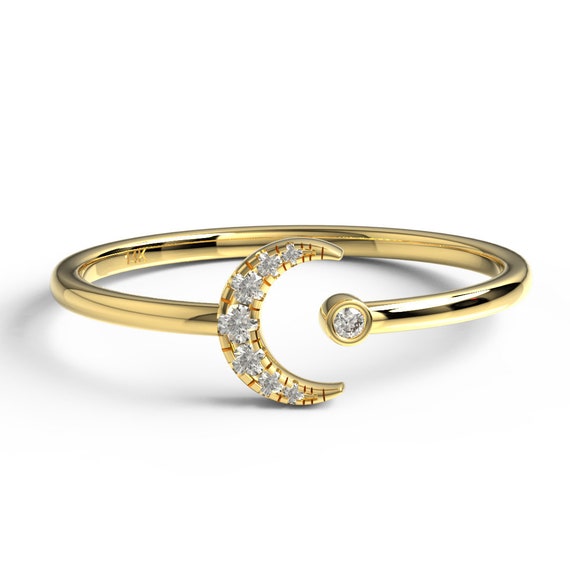 Diamond Moon Cuff Ring / 14k Gold Diamond Moon Ring / Cuff | Etsy