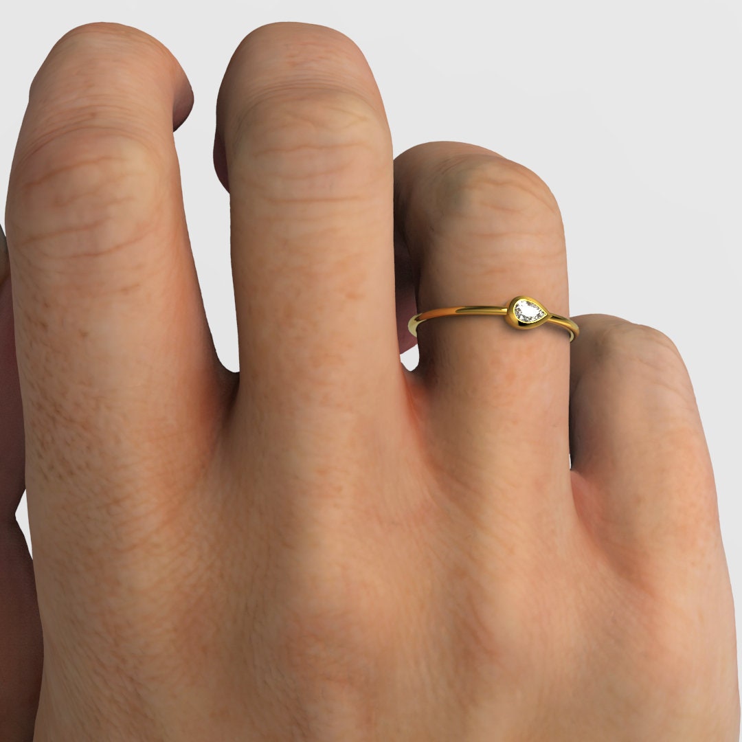 Pear Diamond Bezel Stacking Ring / 14k Gold Pear Diamond Wedding Band ...
