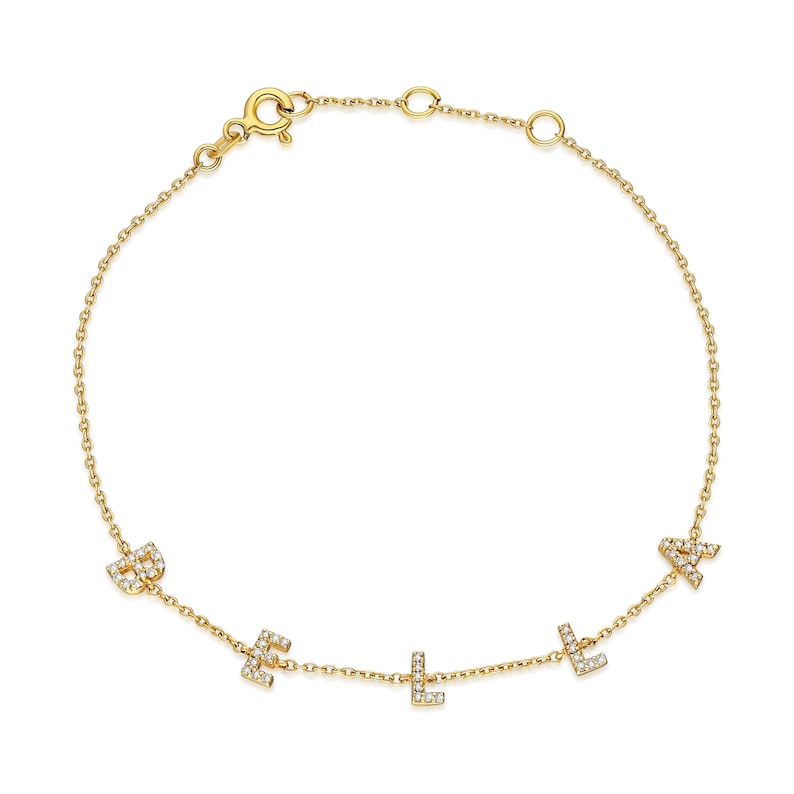 Diamond Initial Bracelet / 14k Diamond Name Bracelet / Name Bracelet ...