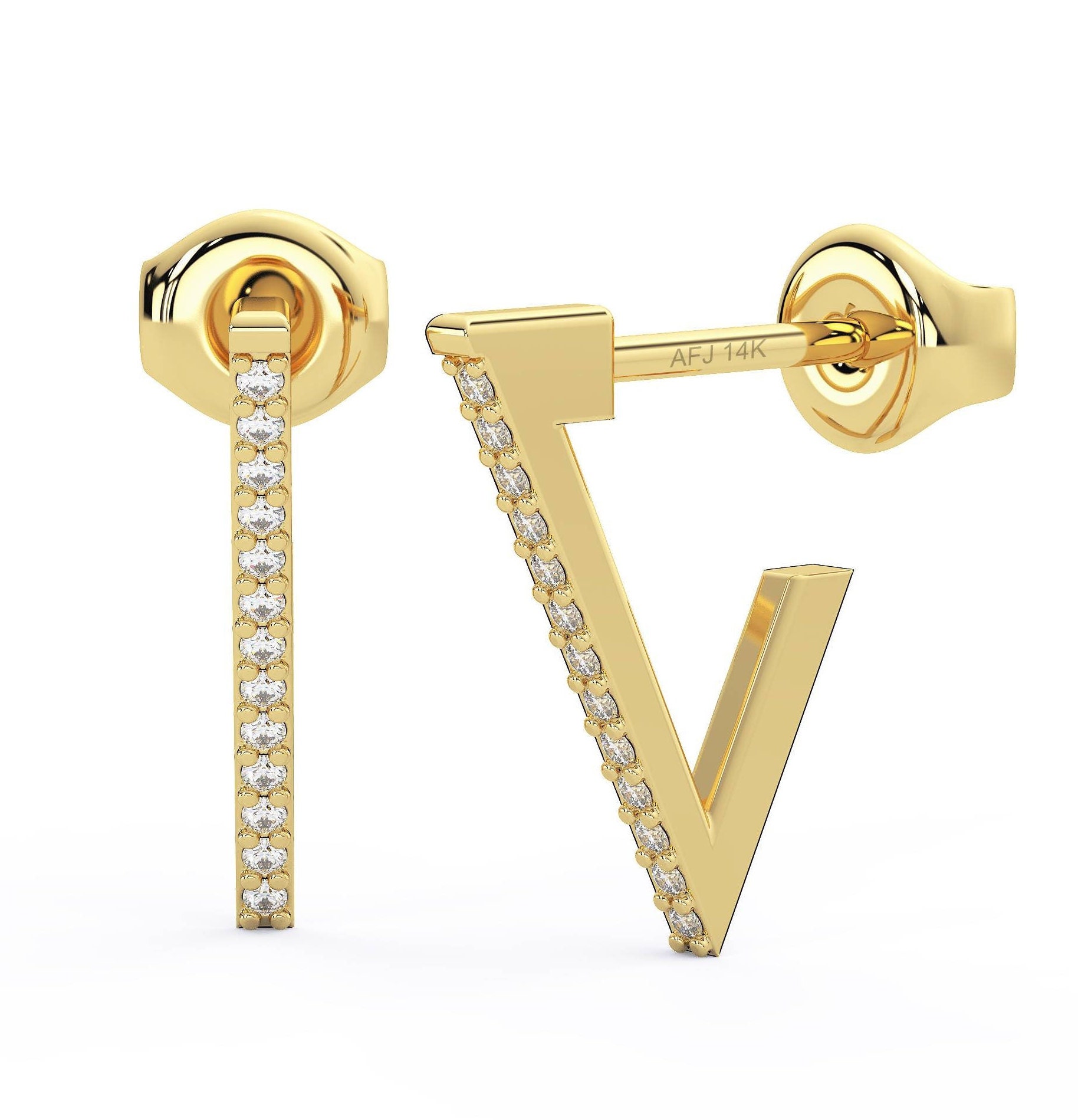 Diamond Triangle Hoop Earrings / 14k Gold Diamond Triangle - Etsy