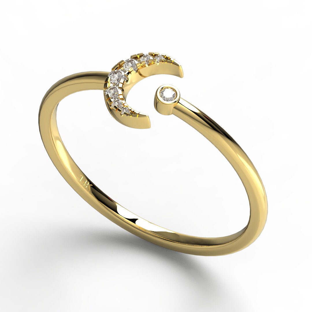 Diamond Moon Cuff Ring / 14k Gold Diamond Moon Ring / Cuff | Etsy