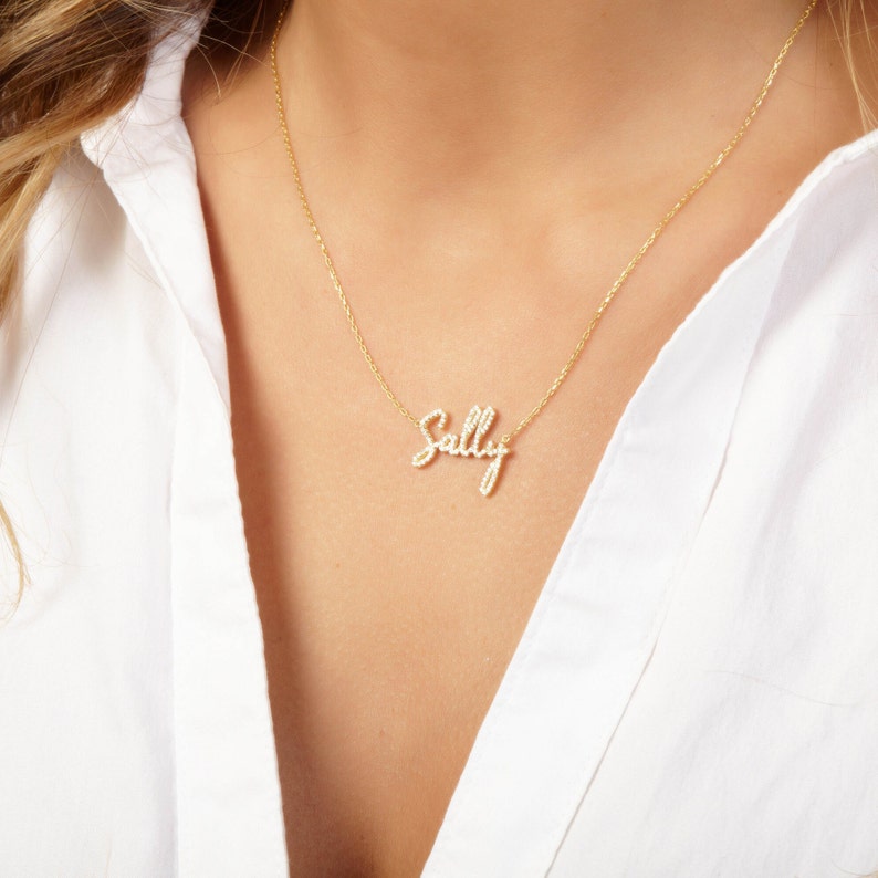 Diamond Name Necklace / 14k Dainty Diamond Script Name - Etsy