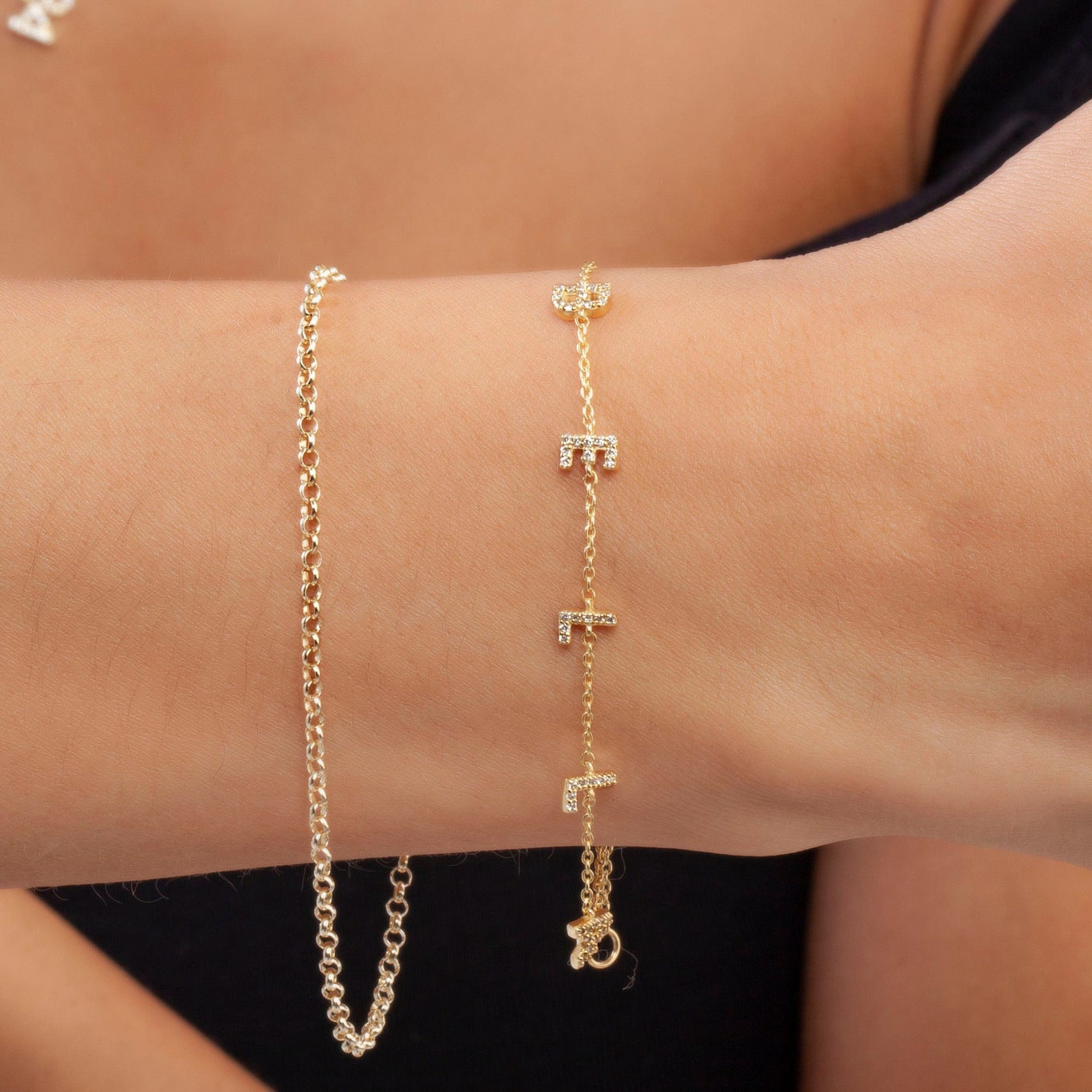 Diamond Initial Bracelet / 14k Diamond Name Bracelet / Name Bracelet ...