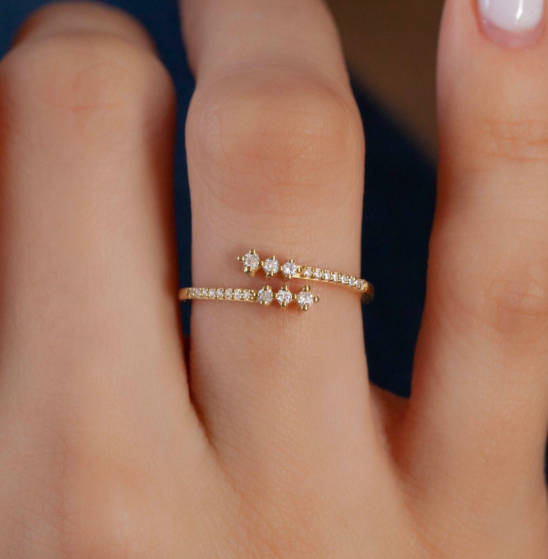 Diamond Spiral Cuff Ring / 14k Gold Spiral Diamond Cuff Ring / - Etsy