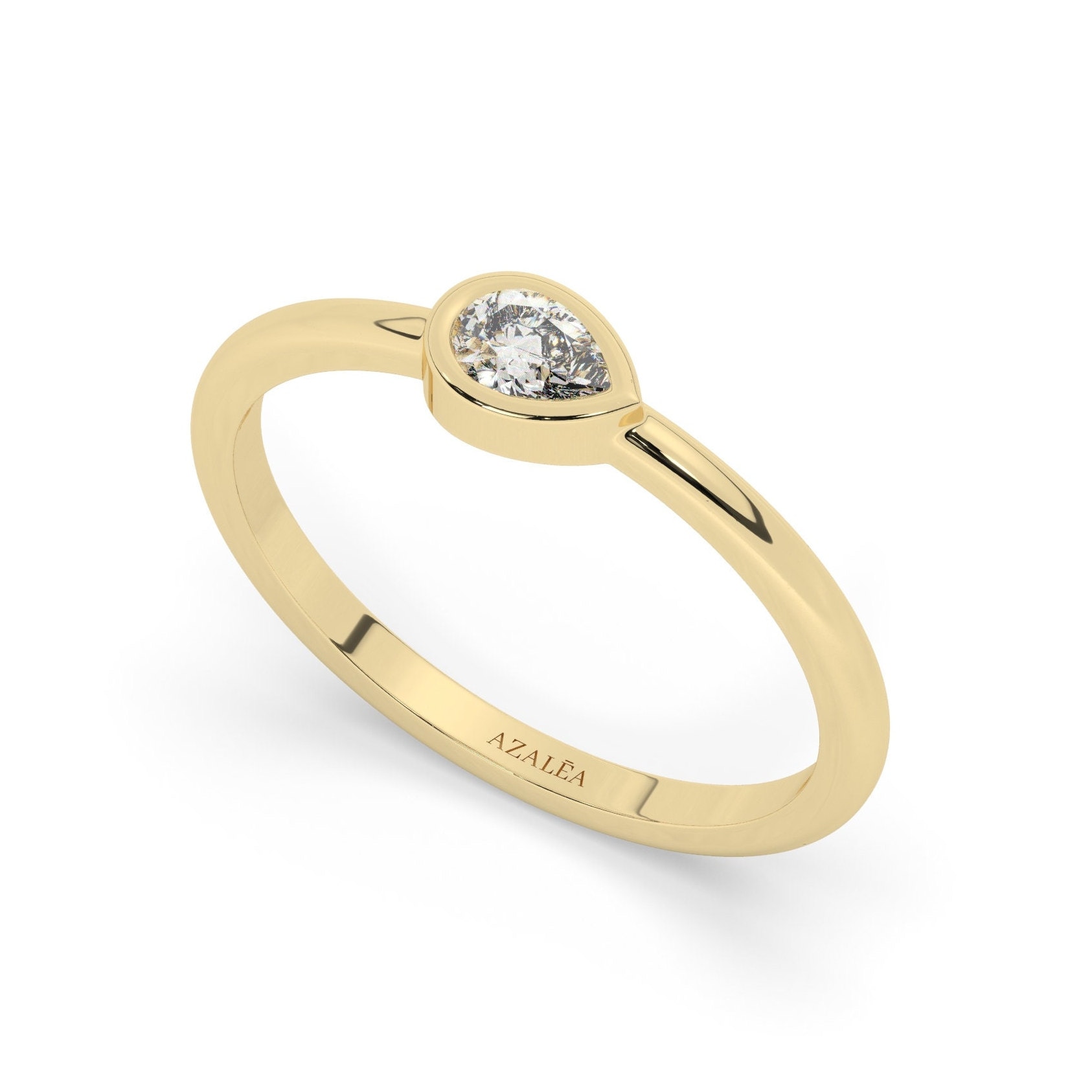 Pear Diamond Bezel Stacking Ring / 14k Gold Pear Diamond Wedding Band ...