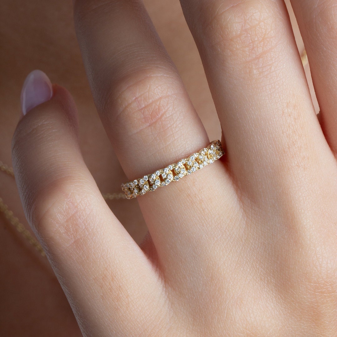 Diamond Stacking Ring / 14k Gold Diamond Link Stacking Ring / Diamond ...