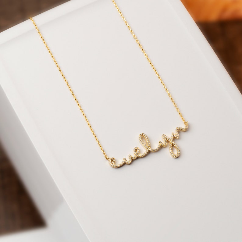 Diamond Name Necklace / 14k Personalized Dainty Script Name - Etsy