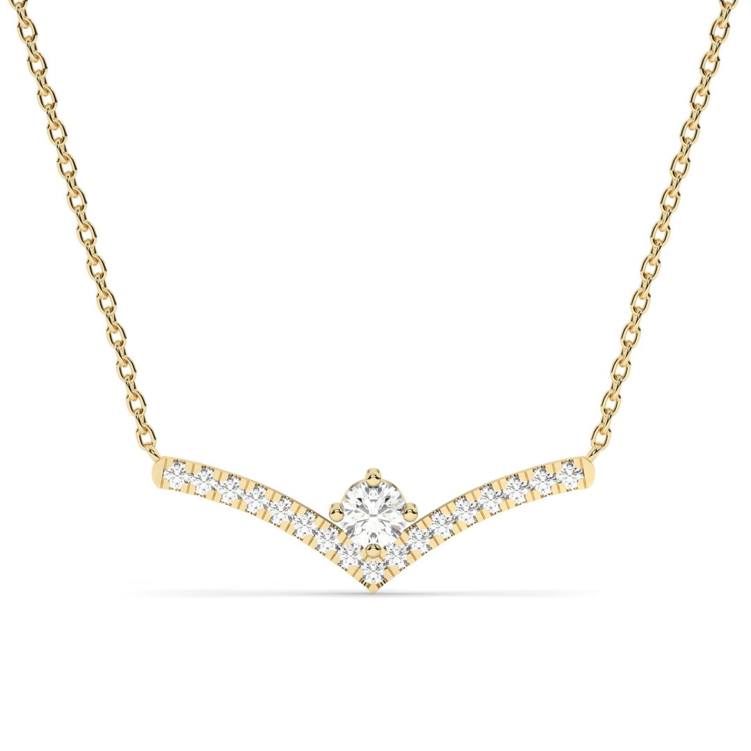 Solitaire Diamond Chevron Necklace / 14k Curved Bar Necklace / Diamond ...